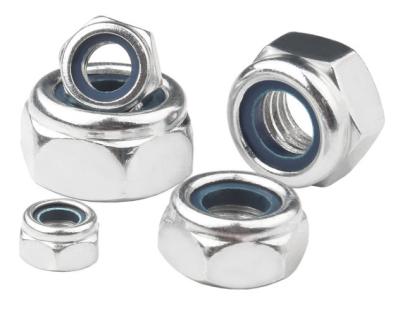China Nylon Lock Grade 4.8 Hex Head Nuts Blue White Zinc Low Carbon Steel Din 985 M4-M20 for sale
