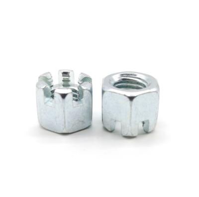China Carbon Steel Zinc Galvanized Hexagon Slotted Nut M12 Din 935 for sale