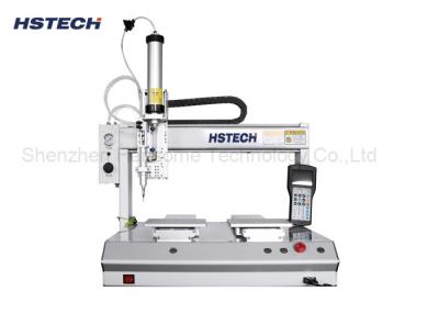 China Double Platform 4-Axis Desktop Glue Dispensing Machine with Stepper Motor, 300mm/s Speed, 500×300mm Work Area for sale