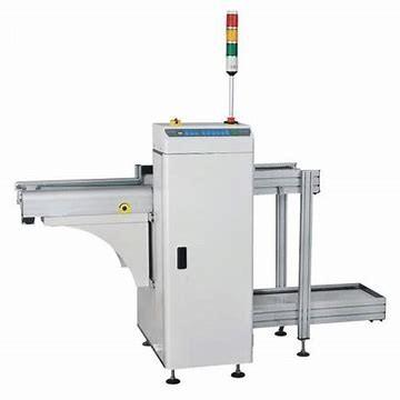 China 90 Degree PCB Unloader Equipment with 4-6bar Air Pressure and 910mm Transport Height for SMT Production Lines for sale