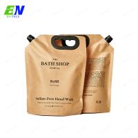 China Eco Friendly Customized Printing Brown Kraft Paper Refill Shampoo Stand Up Spout Pouch With Handle for sale