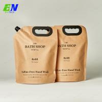China Eco Friendly Customized Printing Brown Kraft Paper Refill Shampoo Stand Up Spout Pouch With Handle for sale