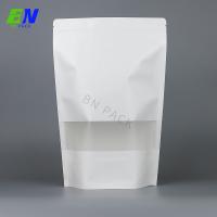 China Plain Stand Up Resealable Food Grade White Kraft Paper Bags With Window For Snack for sale