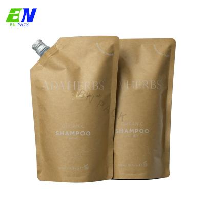 China Hot Stamp Finish Kraft Paper Liquid Stand Up Pouch With Spout For Juice Shampoo Liqud Filling for sale