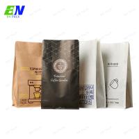 China Kraft Paper Flat Bottom Coffee Pouch With One Way Degassing Valve for sale