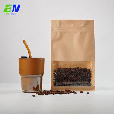 China Customized Kraft Paper Coffee Bags Flat Bottom Pouch With Window for sale