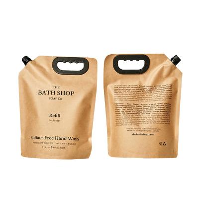China 2L Plastic Pull Loop Handle Kraft Paper Nozzle Bag Stand Up Spout Pouch Jelly Beverage Food Laundry Detergent for sale