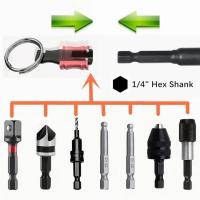 China Black Oxide Finish 6pcs Quick Release 1/4 Inch Hex Shank Screw Driver Bit Holder Keychain for sale
