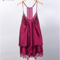 China Soft Breathable Satin Silk Short Lace Pajamas Set - QUICK DRY for sale
