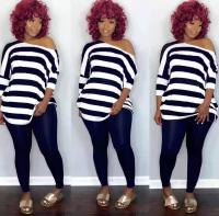 China 2021 Anti-UV Casual 2 Piece Set Stripe Leisure Off Shoulder Set Top And Pant Set Running Jogging Outfits for sale