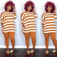 China 2021 Anti-UV Casual 2 Piece Set Stripe Leisure Off Shoulder Set Top And Pant Set Running Jogging Outfits for sale