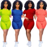 China 2021 antibacterial good quality 2 pieces set yoga shirt shorts jogger shorts tracksuit tops sportswear for sale