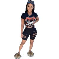 China 2021 Antibacterial 2 Piece Set Printing Tops And Shorts Jogger Sets Women Sportswear Outfits Ripped for sale