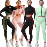 China 2021 New Antibacterial 3 Piece Set Running Jogging Sportswear Jacket Tank Top Women Skninny And Pants Yoga Wear for sale