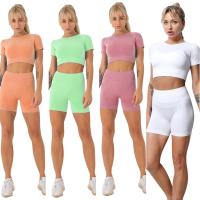 China 2021 Antibacterial Casual Outfits 2 Pieces Jogger Tops Sportswear Set And Shorts Yoga Wear Women Short Sleeves for sale