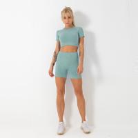 China 2021 Antibacterial Casual Outfits 2 Pieces Jogger Tops Sportswear Set And Shorts Yoga Wear Women Short Sleeves for sale