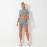 China 2021 Antibacterial Casual Outfits 2 Pieces Jogger Tops Sportswear Set And Shorts Yoga Wear Women Short Sleeves for sale