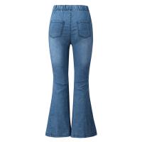 China Color Fade Proof High Waist Elastic Waist Knee Ripped Bell Bottom Women Jeans Flare Pants for sale