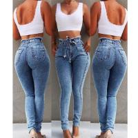 China Waistband Tassel Color Fade Proof High Quality High Waisted Skinny Pencil Jeans Woman Elastic Jeans for sale