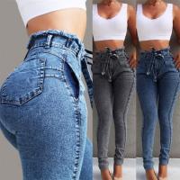 China Waistband Tassel Color Fade Proof High Quality High Waisted Skinny Pencil Jeans Woman Elastic Jeans for sale