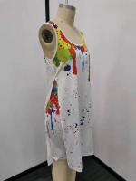 China 2021 Anti-UV Tie Die 2 Pieces Set Splatter-ink Printing Shorts Outfits Irregular Asymmetric Edge for sale