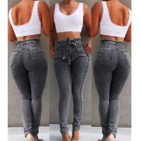 China Waistband Tassel Color Fade Proof High Quality High Waisted Skinny Pencil Jeans Woman Elastic Jeans for sale