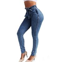 China Waistband Tassel Color Fade Proof High Quality High Waisted Skinny Pencil Jeans Woman Elastic Jeans for sale