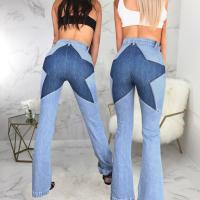 China Color Fade Proof Good quality patchwork hip star jeans stitching stretch flared pants women jeans long for sale