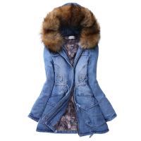 China 2020 Fur Collar Denim Jacket Winter Waterproof Thick Cotton-padded Hooded Jeans Coat Women for sale