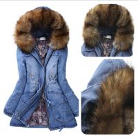 China 2020 Fur Collar Denim Jacket Winter Waterproof Thick Cotton-padded Hooded Jeans Coat Women for sale