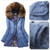 China 2020 Fur Collar Denim Jacket Winter Waterproof Thick Cotton-padded Hooded Jeans Coat Women for sale