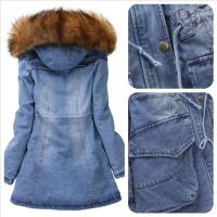 China 2020 Fur Collar Denim Jacket Winter Waterproof Thick Cotton-padded Hooded Jeans Coat Women for sale