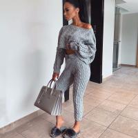 China 2020 winter two piece anti-shrink clothing set solid sweater top and pants set warm sweater for sale