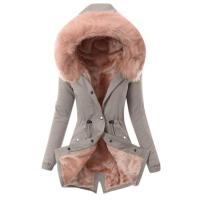 China Waterproof 2020 women coat for outwear warm fur collar fleece women jackets cotton hooded coat for sale