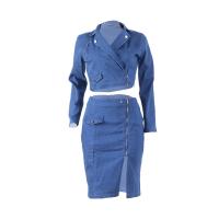 China Fashion style plus size sexy denim lattice skirt with upper set two pieces set lattice casual skirt for sale