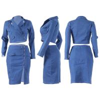 China Fashion style plus size sexy denim lattice skirt with upper set two pieces set lattice casual skirt for sale