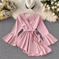 China Late Summer Style Fancy Elegant Women Korean Anti-Shrink Chiffon Tops Blouses for sale