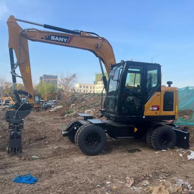 China New Arrival Used SANY SY75W Wheel Type 7 Ton Secondhand Hydraulic Mini Wheel Excavator for sale