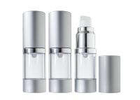 China Silver Color Airless Cosmetic Bottles 15ml 30ml Custom PET Plastic with Pump for sale