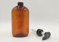 China 350ml Flat Amber PET Plastic Cosmetic Bottle with Lotion Pump for Shampoo for sale