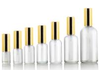 China 5ml to 100ml Glass Cosmetic Bottles with Gold Push Button Dropper Cap for Serum for sale