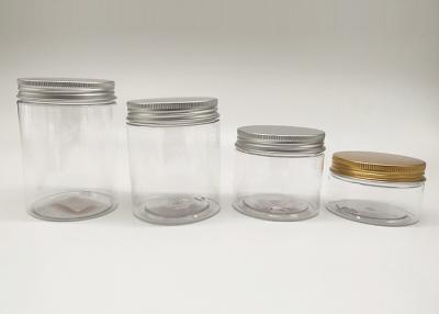 China 68mm 100ml 150ml Transparent PET Jar with Gold Aluminum Screw Cap for Cosmetic Packaging for sale