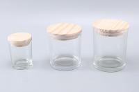 China Matt Black Glass Candle Jar 100ml 200ml 440ml with Dark Wooden Lids for sale