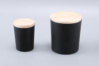 China Matt Black Glass Candle Jar 100ml 200ml 440ml with Dark Wooden Lids for sale