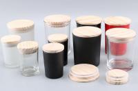 China Matt Black Glass Candle Jar 100ml 200ml 440ml with Dark Wooden Lids for sale