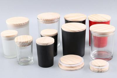 China Matt Black Glass Candle Jar 100ml 200ml 440ml with Dark Wooden Lids for sale