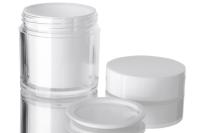 China Straight Body 20g 30g 50g Face Cream Jars with Rose Lid PS Plastic Cosmetics Packaging for sale