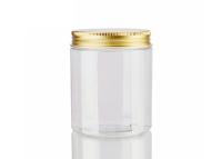 China 250g Wide Mouth Clear PET Plastic Face Cream Jar with Gold Aluminum Lid for Cosmetic Packaging for sale