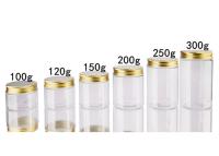 China 250g Wide Mouth Clear PET Plastic Face Cream Jar with Gold Aluminum Lid for Cosmetic Packaging for sale