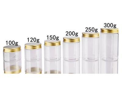 China 250g Wide Mouth Clear PET Plastic Face Cream Jar with Gold Aluminum Lid for Cosmetic Packaging for sale